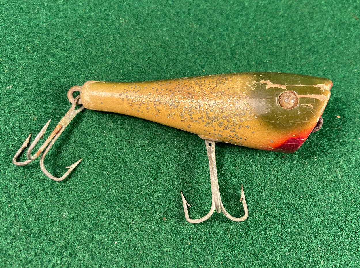 Vintage Wood Popper Fishing Lure Green Red W/ Glass Eyes | eBay