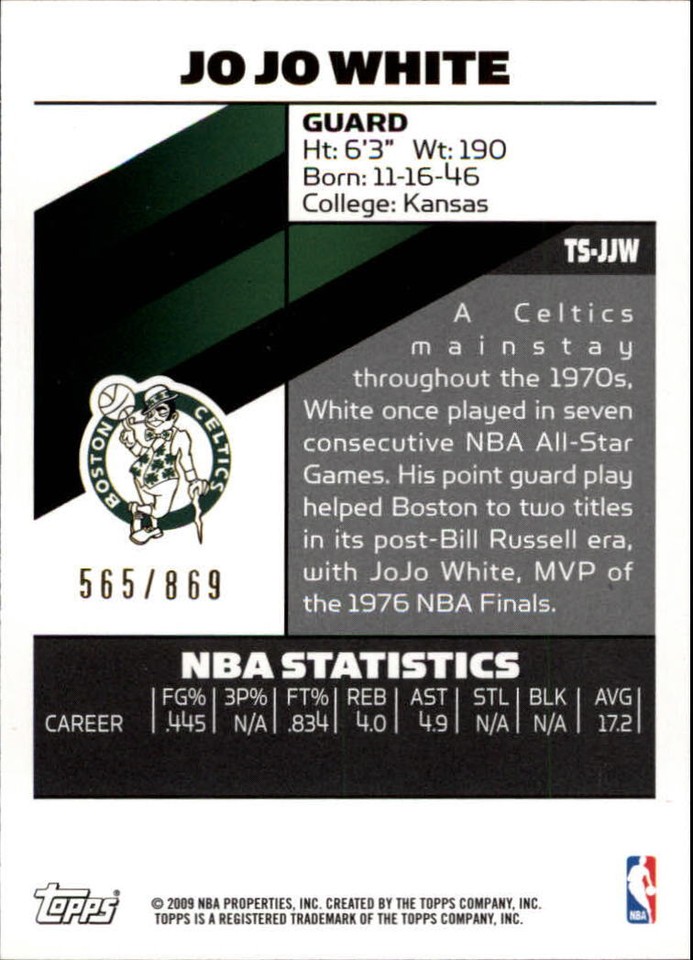 2008-09 Topps Signature Facsimile Red #TSJJW Jo Jo White /869 - NM-MT ...