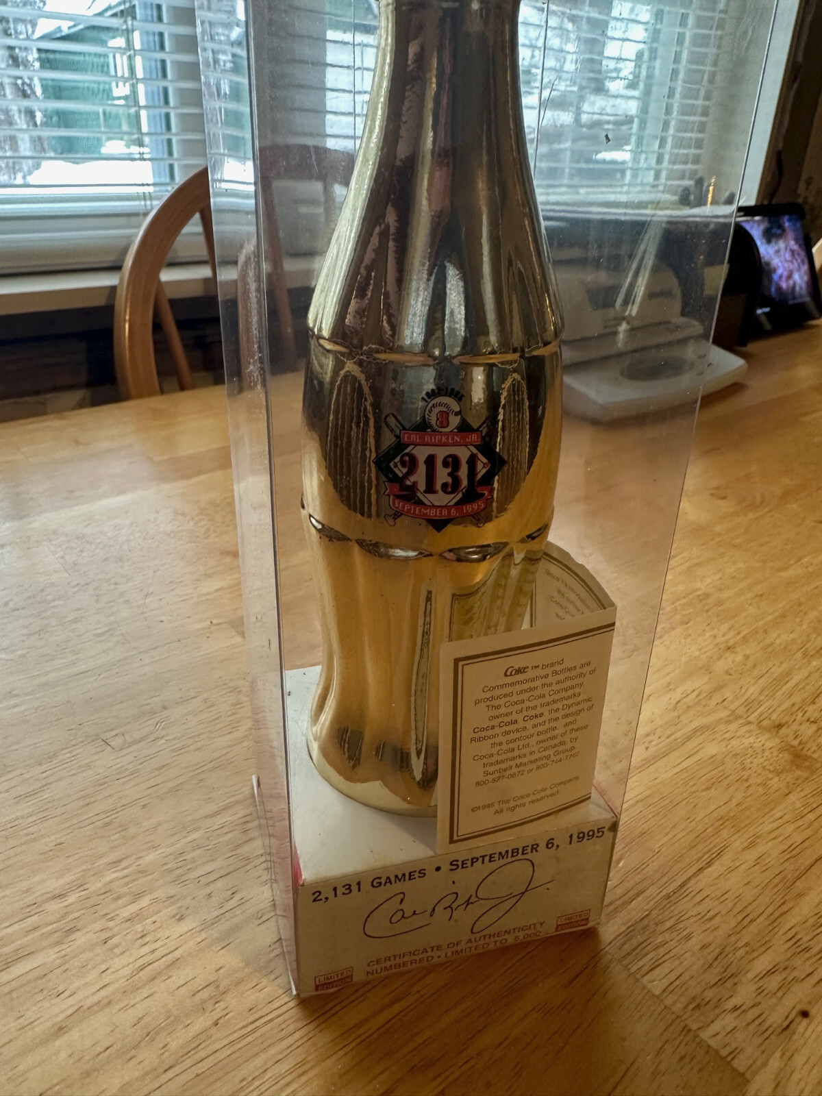 1995 Coca Cola Cal Ripken Jr Gold Coke Bottle 2131 Commemorative Rare ...
