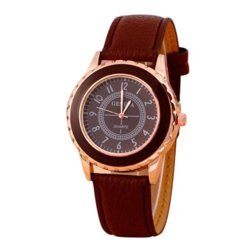 Ladies Fashion Rose Gold Geneva Brown Face Brown Band Wrist Watch ...