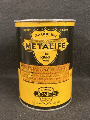 METALIFE 1 Quart EMPTY Tin Crankcase Oil Additive Can. Jones Mfg. ST ...