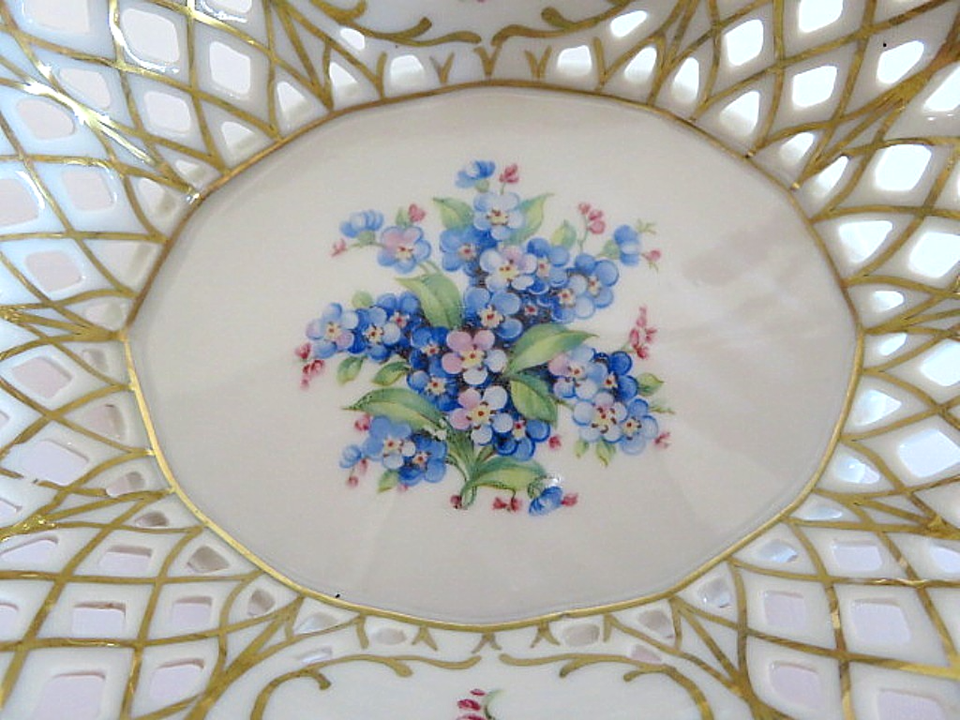 Vintage Schumann Bavaria Blue Forget Me Not Reticulated Berry Bowl ...