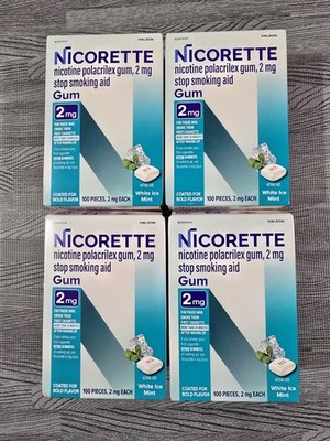4 Boxes Of Nicorette Gum 2mg 100ct White Ice Mint 400 total Expires 01/ ...