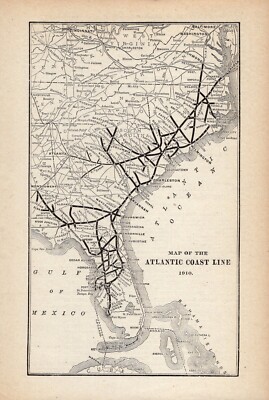 1910 Antique ATLANTIC COAST Line RAILROAD Map Vintage Railway Map 1624 ...