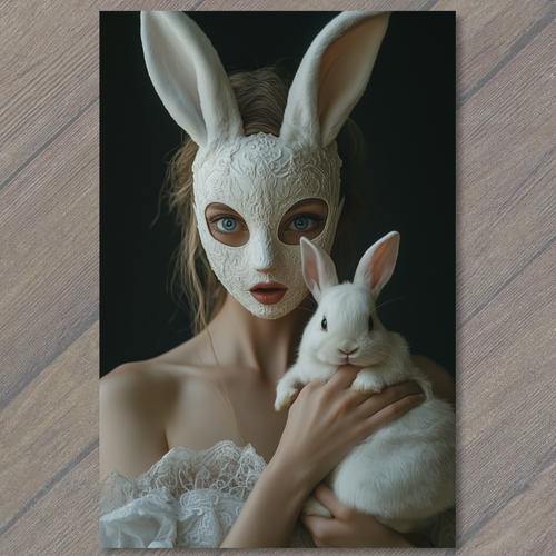 Art Print Elegant Woman Lace Bunny Mask White Rabbit Fantasy Enchanting ...