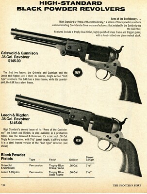 1975 Print Ad High Standard Griswold & Gunnison, Leech & Rigdon 36 cal ...