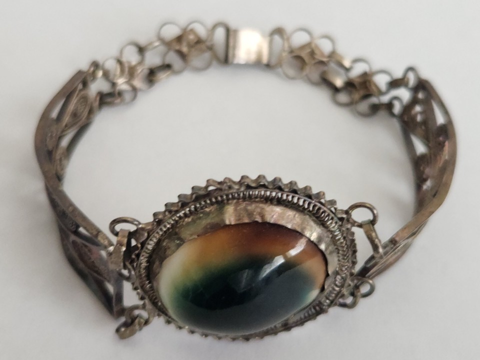 Vintage Filigree Sterling Silver Operculum Shell Bracelet | eBay