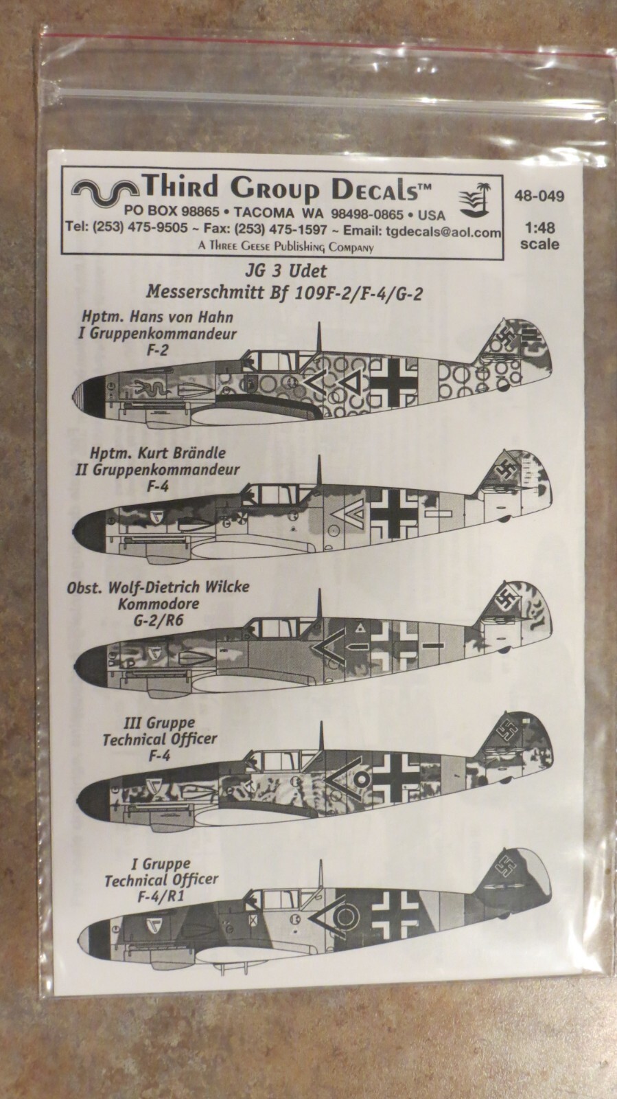 Third Group Decals 1/48 JG 3 Udet Messerschmitt Bf109F-2/F-4/G-2 | eBay