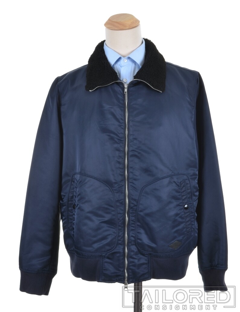 RAG & BONE Solid Blue Nylon Mens Bomber Jacket Coat -… - Gem