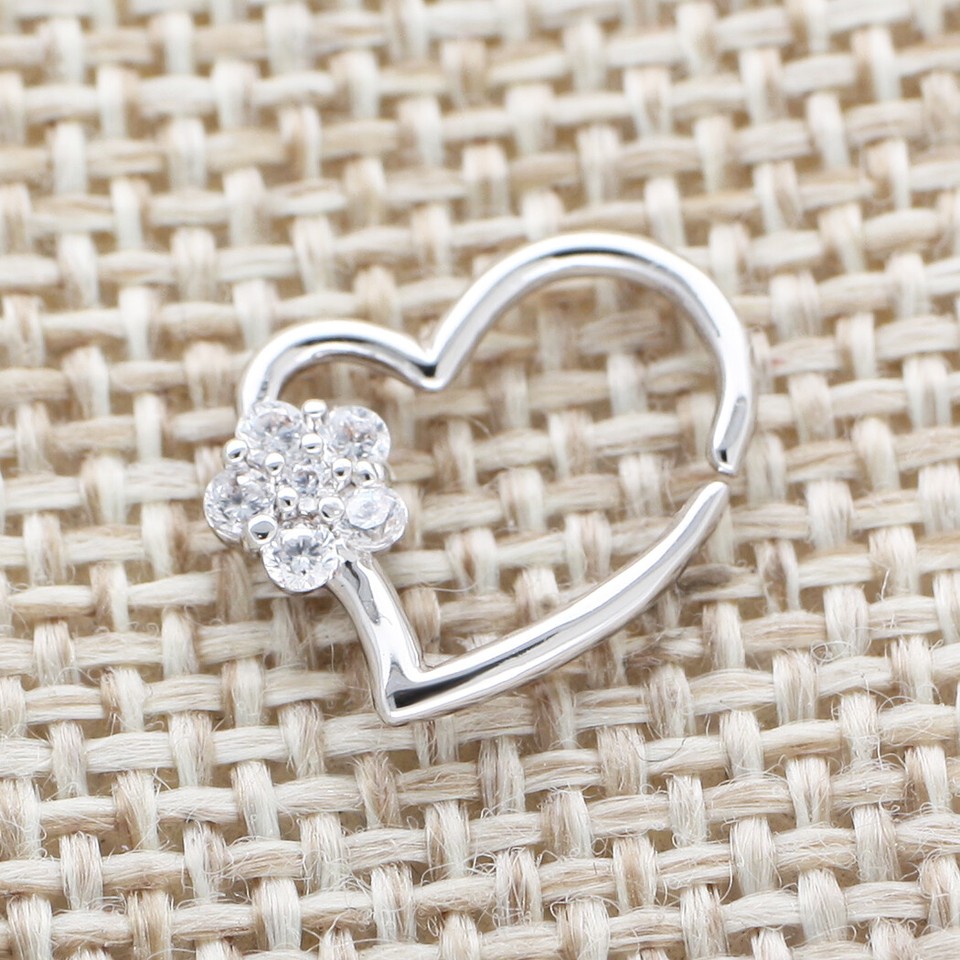 18g Flower CZ Heart Shaped Daith Tragus Snug Cartilage Piercing Earring ...