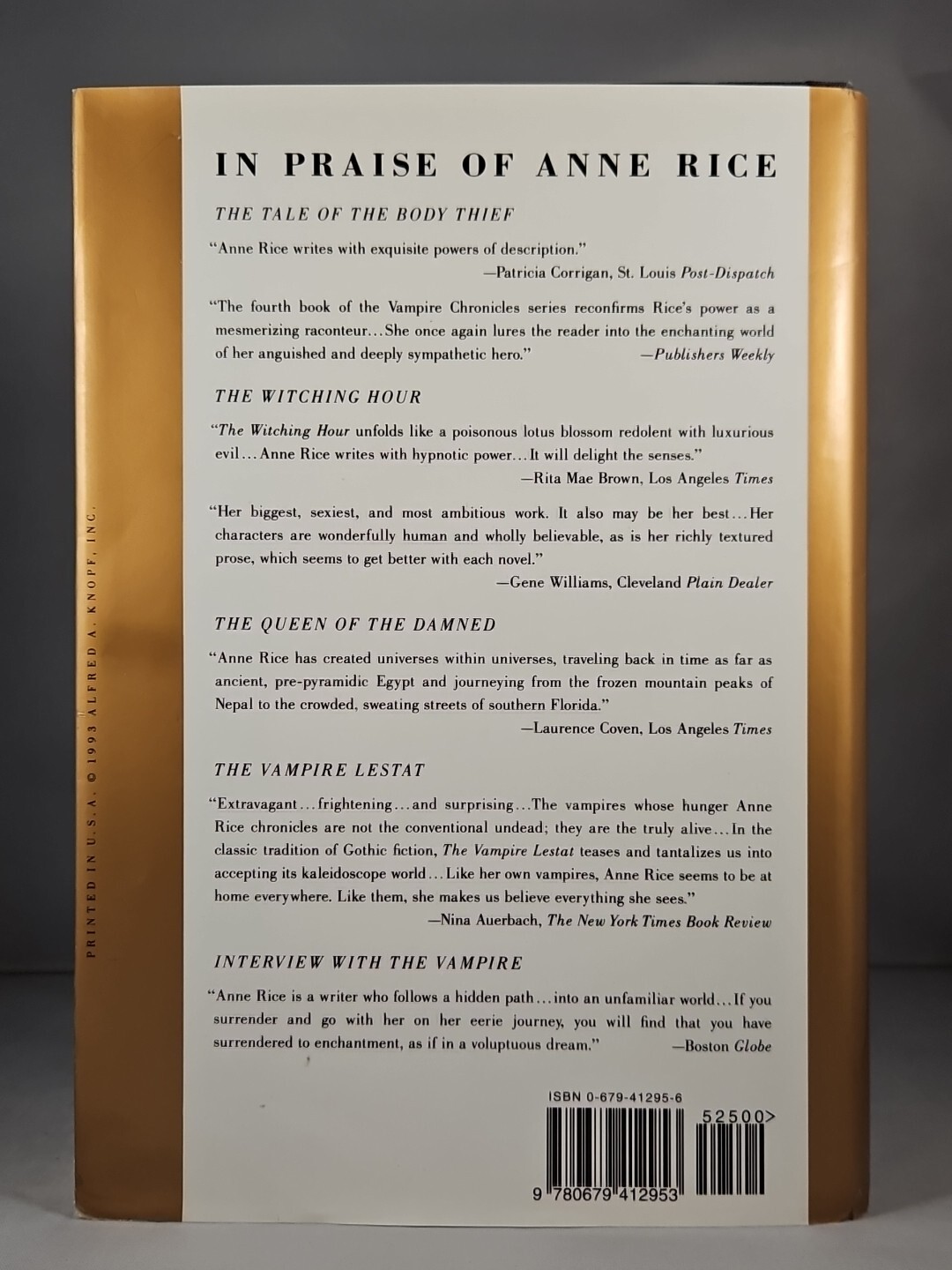 Lasher by Anne Rice (1993) 1st Edition Hardcover DJ Lives of the ...