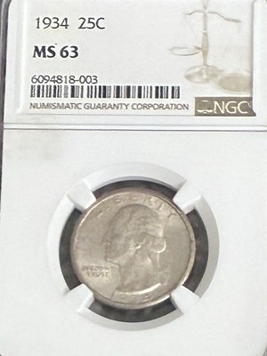 1934 Washington Silver Quarter In MS63 NGC | eBay