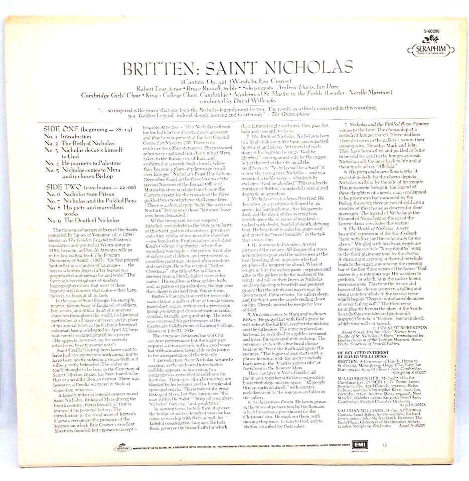 BRITTEN MARRINER ASMF LP ST NICHOLAS TEAR RUSSELL S-60296 SERAPHIM ...