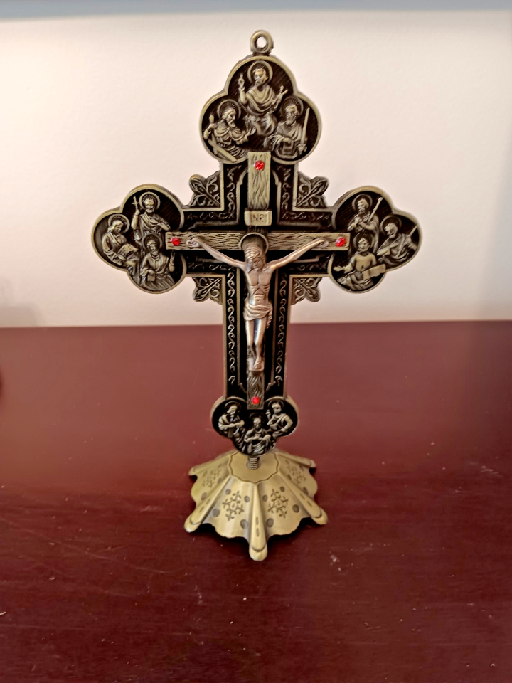 Antique Bronze INRI Catholic Religious Altar Standing Wall Crucifix ...