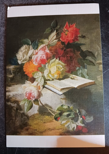 vtg postcard Jean-Baptiste Robie Still Life Flowers Book painting art ...