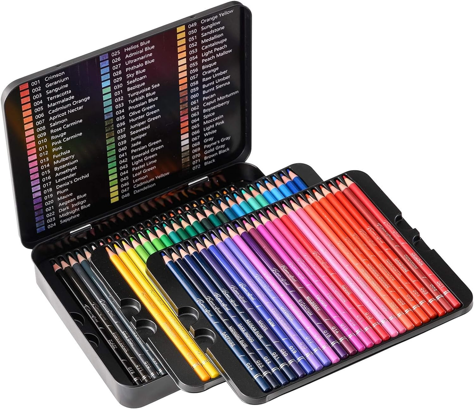 72 Premium Artist Grade Colored Pencils - Vibrant Colors - Metal Box ...