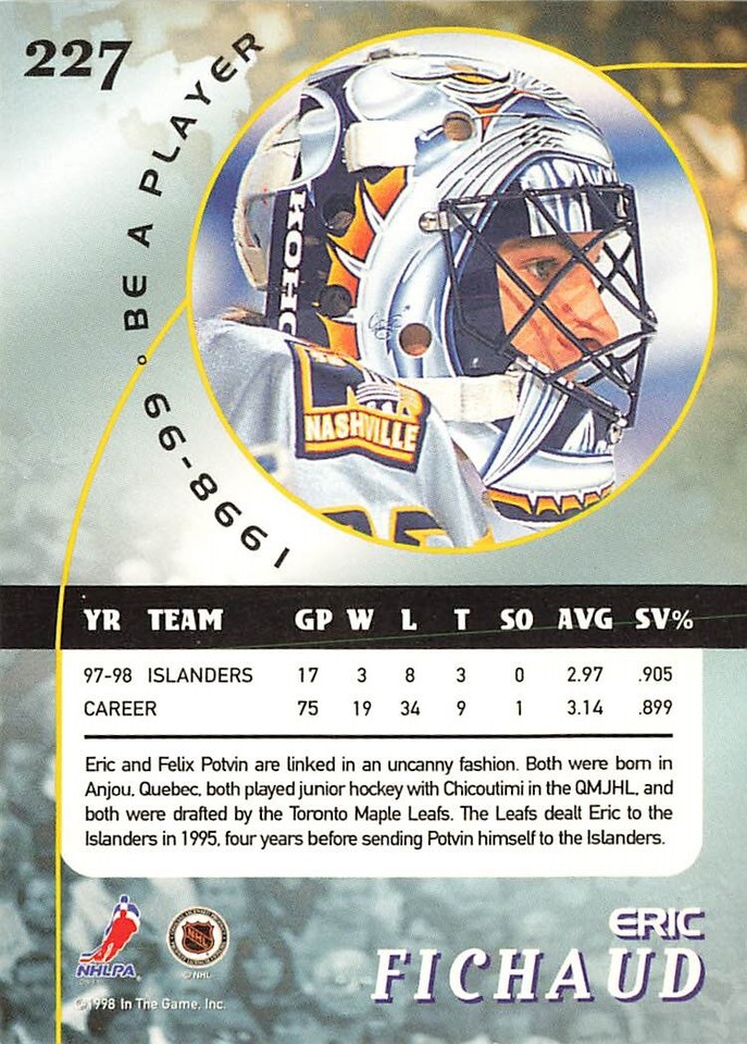 1998 Be a Player #227 Eric Fichaud Nashville Predators | eBay