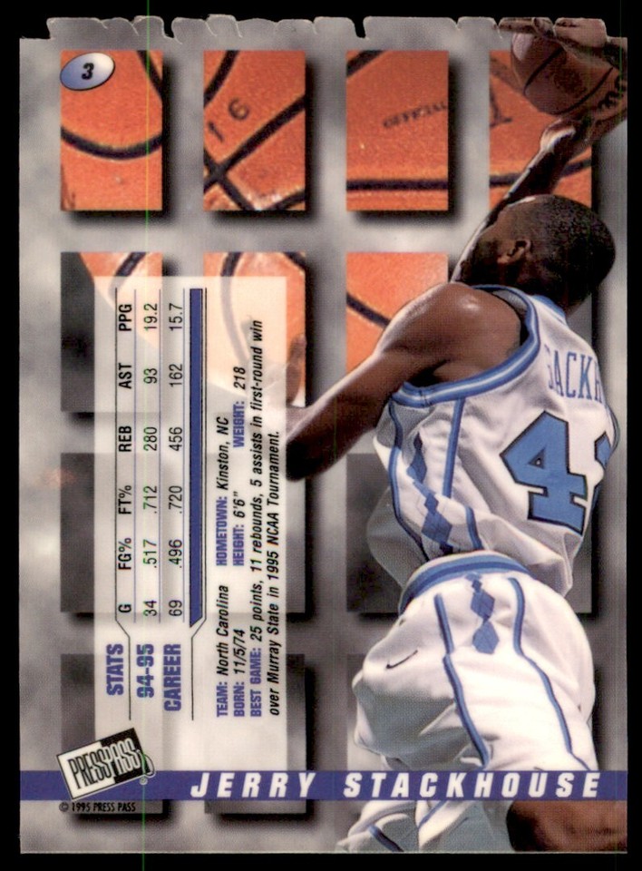 1995-96 Press Pass Premium Draft Picks #3 Jerry Stackhouse RC North ...