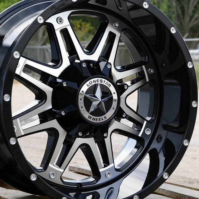 20" Black CNC Face LoneStar Outlaw Wheels Dodge RAM 1500 Jeep 20x10 5 ...