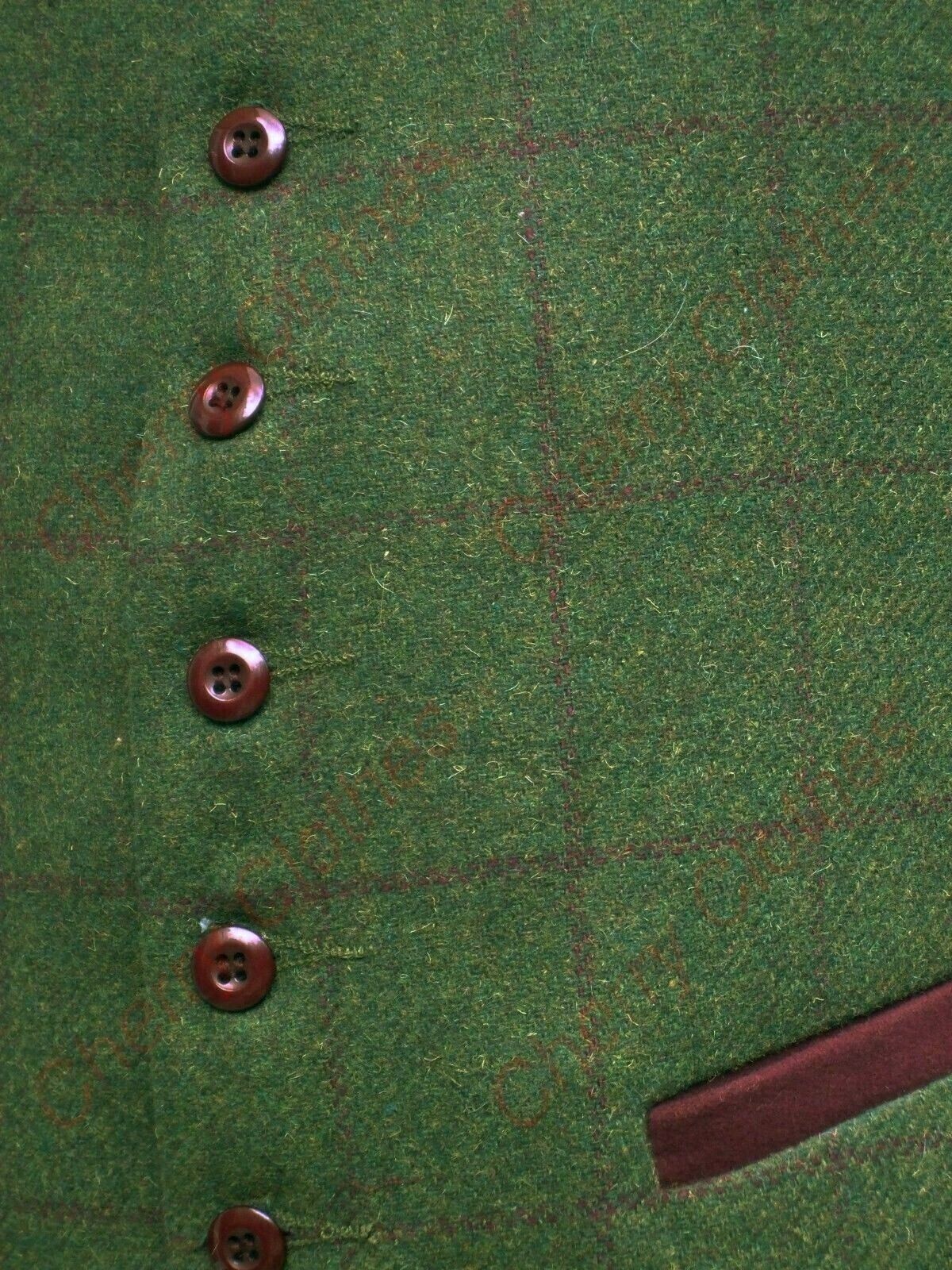 Mens Wool Blend Tweed Olive Green Check Waistcoat Vest Gilet -S M L Xl ...
