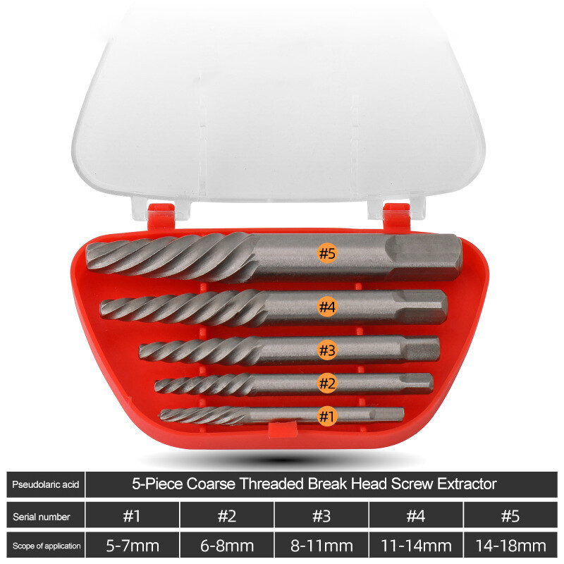 5Pcs Screw Extractor Set Stuck Screw&Bolt Removal Tool Heavy-Duty Screw ...