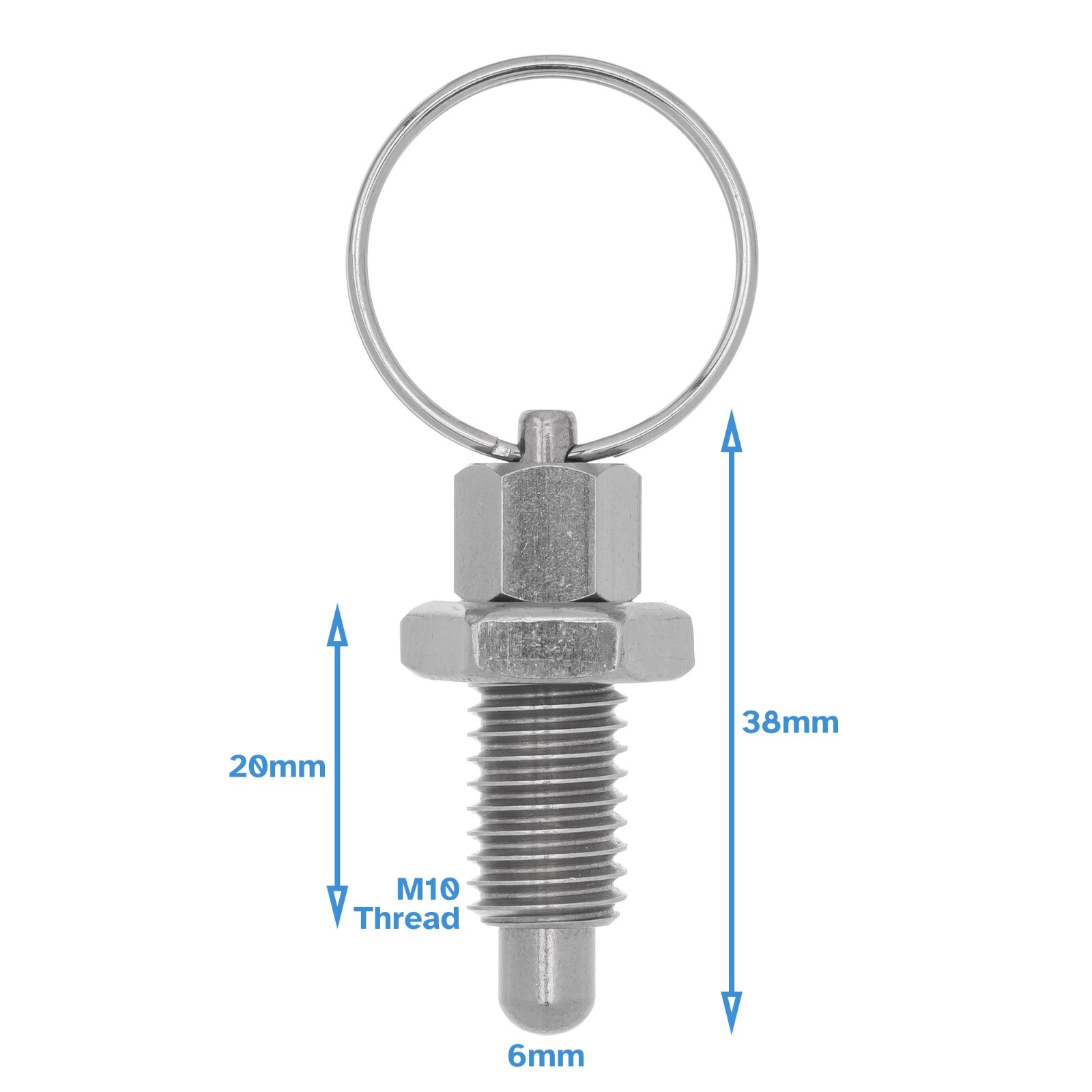 M10 x 6mm Retractable Indexing Spring Plunger Ball Head Stainless Steel ...
