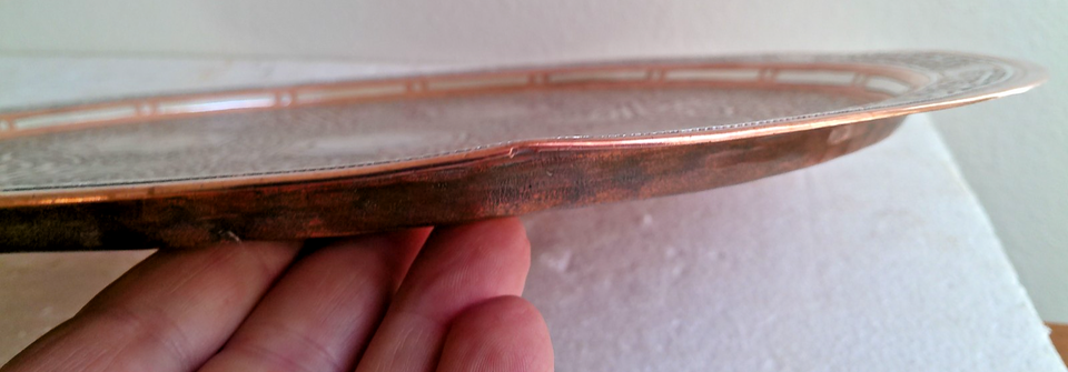 Antique Vintage Persian Style Copper Tray Real Silver Inlay Kufic ...