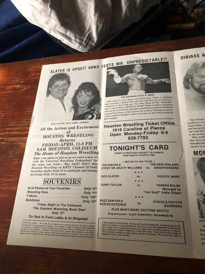 Vintage 03/23/1986 Houston, TX Paul Boesch Wrestling Program NWA/UWF ...