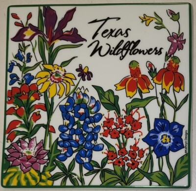 NEW Texas Wildflowers Tile Trivet by Kathryn Designs Cork Back 6" x 6 ...