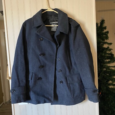 Express Pea Coat Men's Size Small Wool Blend Full Zip Pockets Lined ...