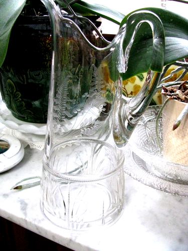 Antique EAPG Glass Tankard/Pitcher-Riverside Glass - Fern Pattern-1889 ...