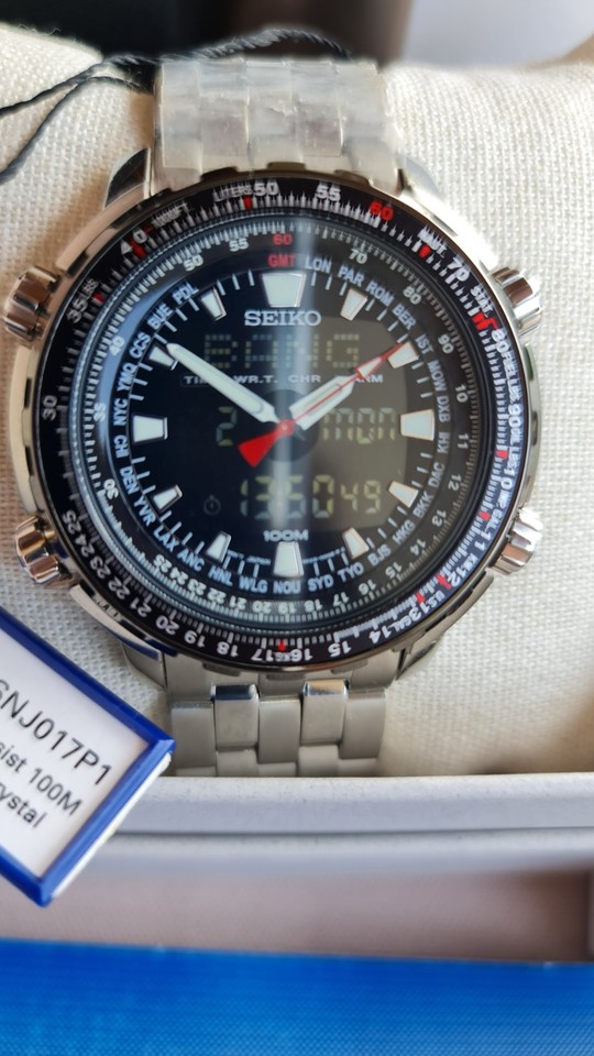 SEIKO SPORTURA SNJ017P1 FlightMaster Quartz Duo Display Pilot Watch NOS ...