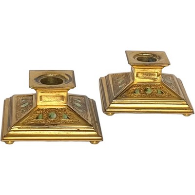 Pair Louis C. Tiffany Furnaces Favrile Bronze Dore Enamel Rope ...