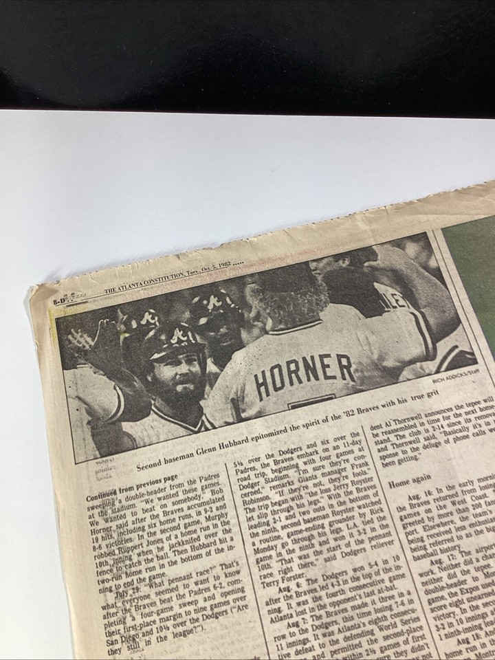 Atlanta Braves GA News 1982 Oct 5 Original VHTF Pullout Torre Turner ...