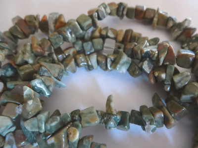 36" Strand Natural Rhyolite Smooth Chip Stone Beads Green Brown A887 ...