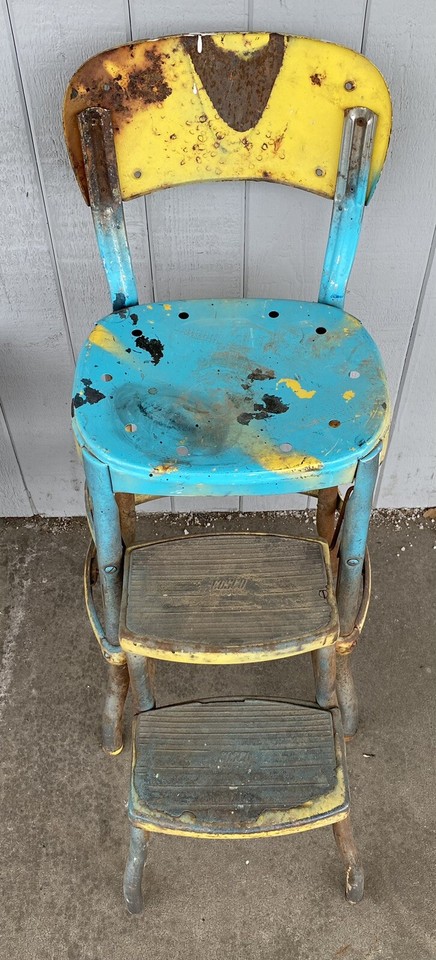 MCM Vintage Cosco Kitchen Step Stool Chair ~Rustic Plant Stand, Retro ...