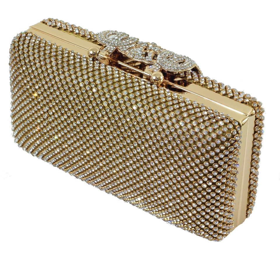 Gold Bling Diamond Crystal Diamante Evening bag Clutch Purse Bride ...