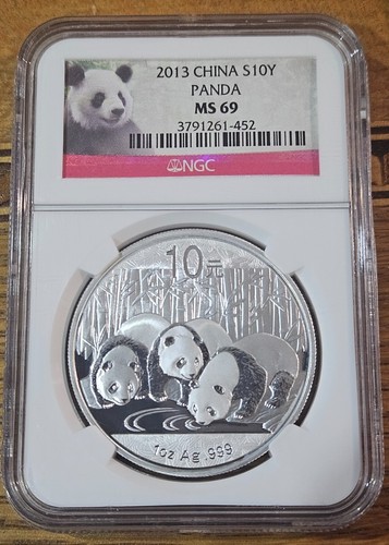 2013 CHINA S10Y PANDA NGC MS 69, 2013 SILVER 10 YUAN 1 OZ 999 NO ...