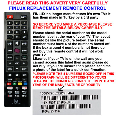 FINLUX TV REMOTE CONTROL A REPLACEMENT THAT WORKS NEARLY ALL FINLUX LCD ...
