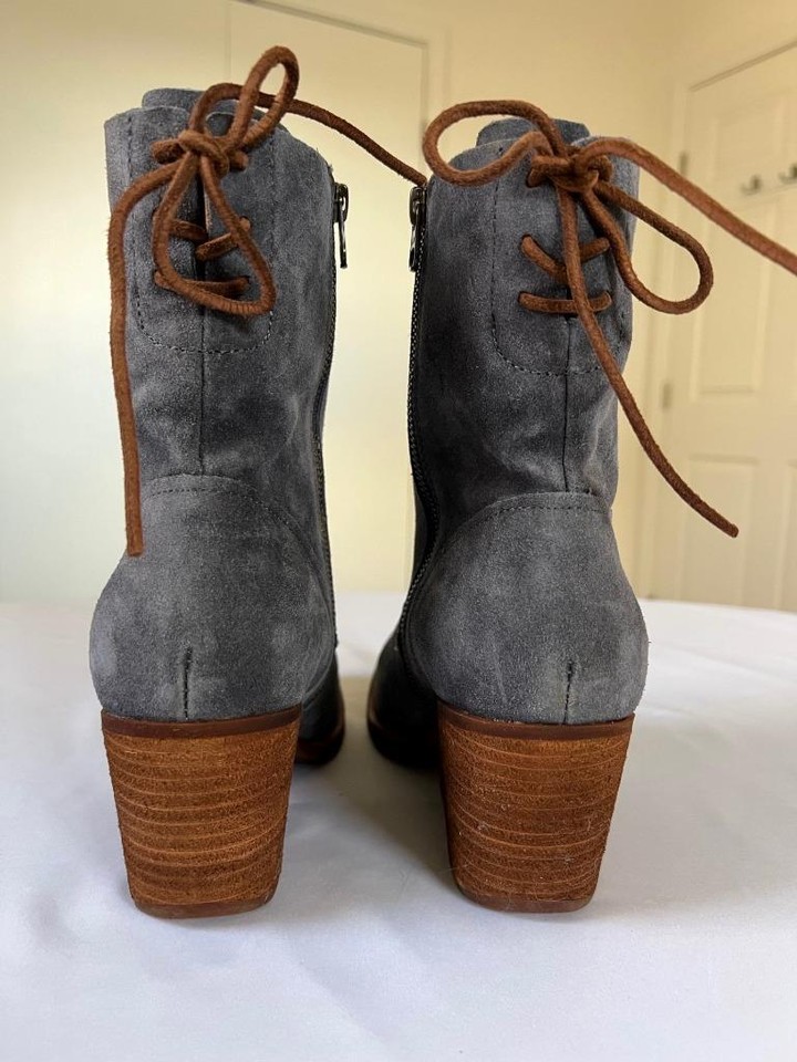 KORK-EASE Muted Blue Suede Zip Rear Lace-up Mid Calf 3" Heel Boots NWOB ...