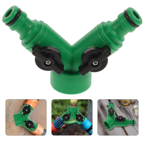 2 Pcs Garden Tap Splitter 2 Way Hose Pipe Connector ABS Plastic Green ...
