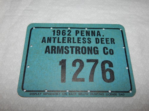 Vintage 1962 Armstrong Co. Pennsylvania Anterless Deer Hunting License ...