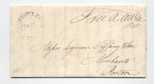 1835 Newton Lower Falls MA black CDS stampless postmaster free frank [h ...