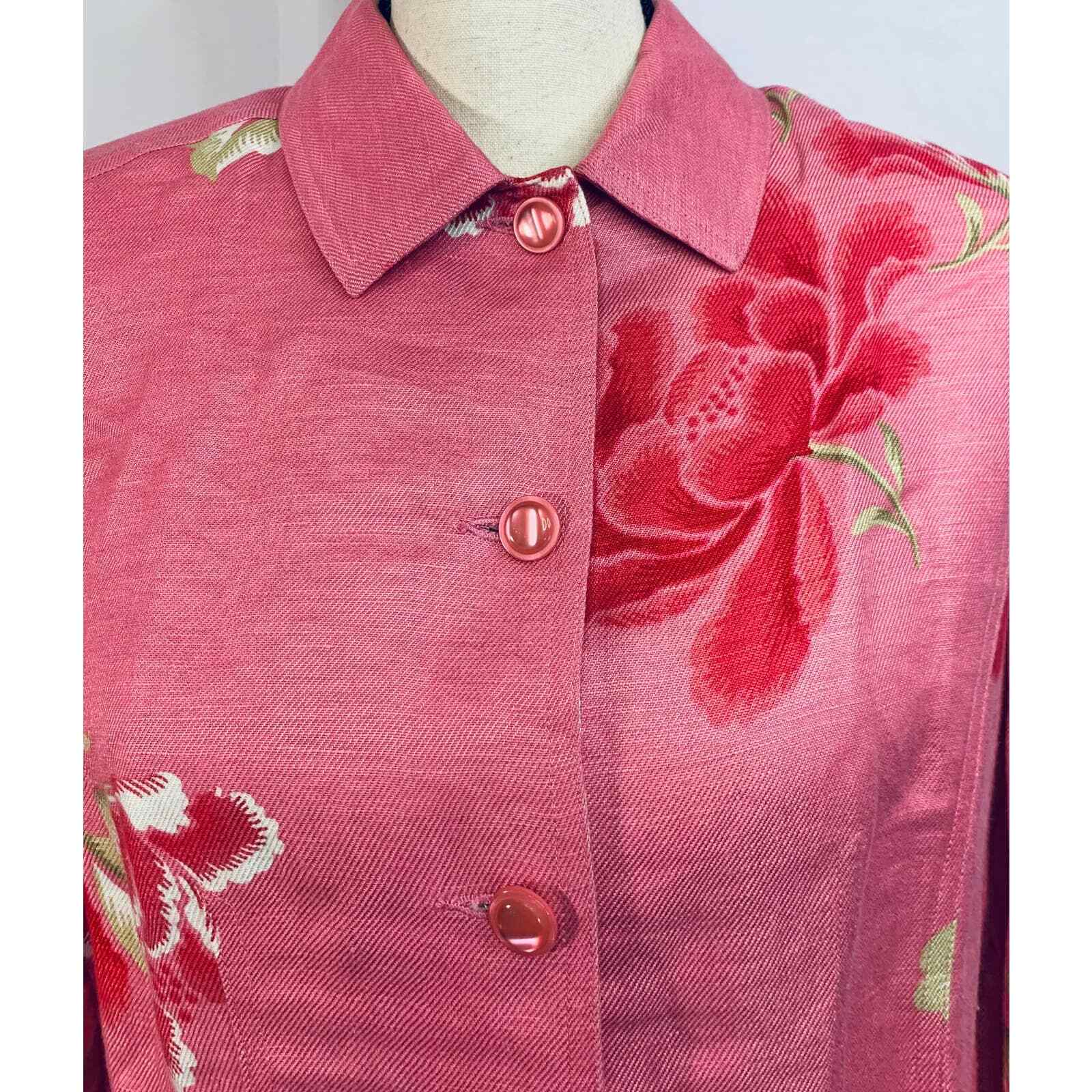 Emma James Pink Floral Linen Blend long sleeve womens… - Gem