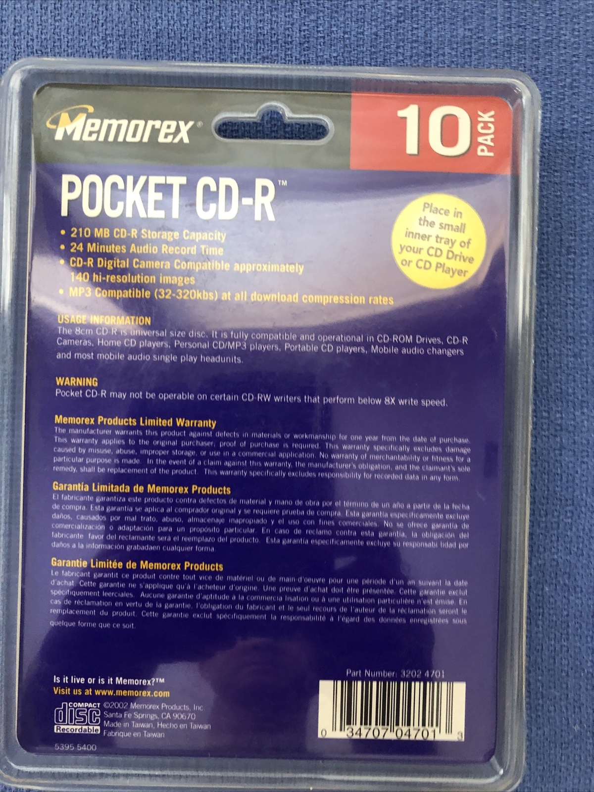 Memorex 10 Pack Pocket CD-R 210MB 24 Min. For Computers CD Players MP3 ...