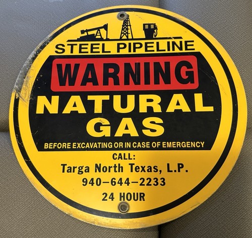 VTG Natural Gas Steel Pipeline Warning Painted Sign 11.75" Round~Man ...