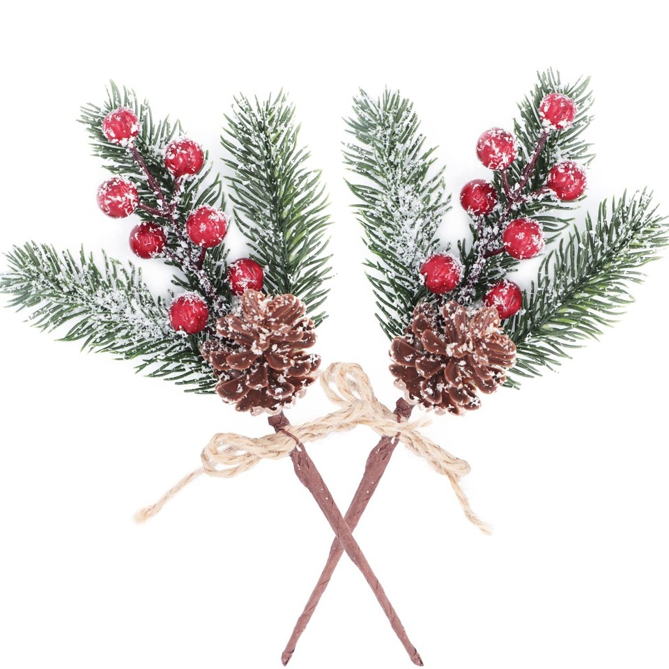 12 Pieces Artificial Pine Picks Christmas Tree Picks with Red Berries ...