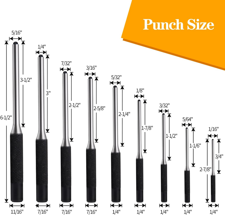 Roll Pin Punch Set 9pcs 1/16 - 5/16 Removing Repair Tools 9pcs Pin ...
