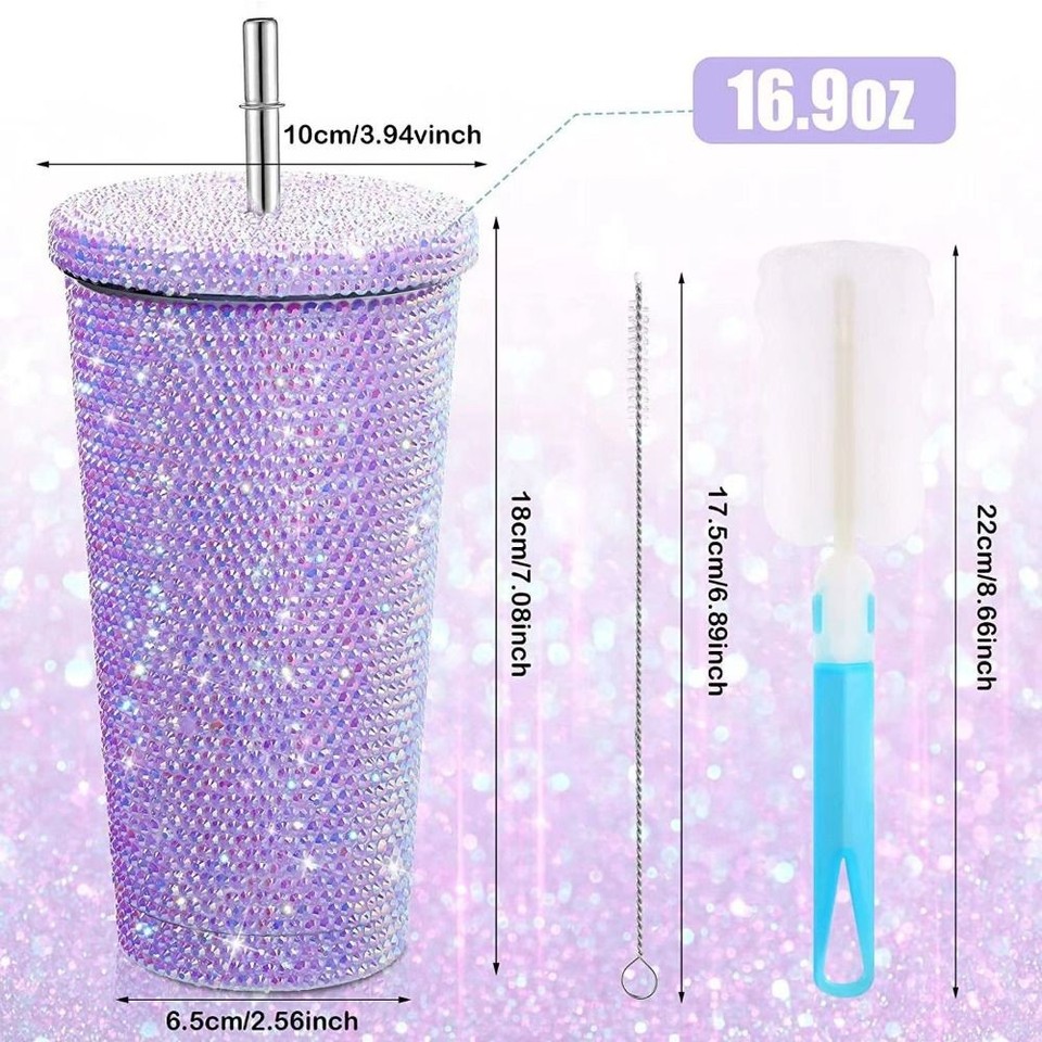 Rhinestone Thermos Bottle Travel Glitter Coffee Cup Stainless Steel ...
