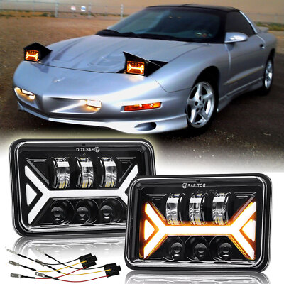 Pair 4x6" LED Headlights H6545 Beam For Pontiac Firebird 1991-1997 ...